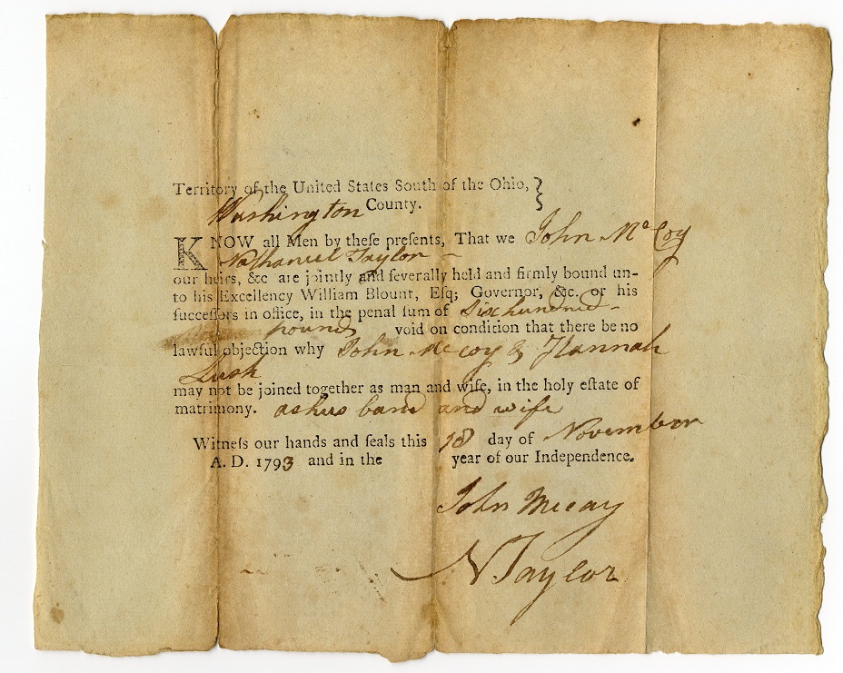 McCoy, John and Hannah Lusk, 1793 – Washington County, Tennessee ...