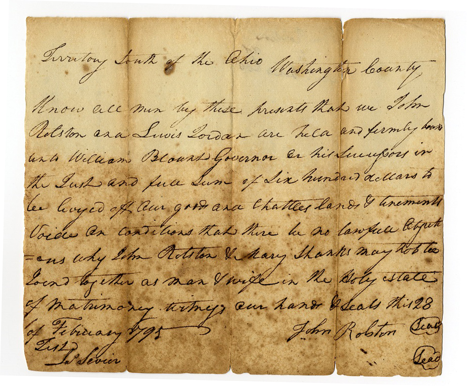 Rolston, John and Mary Shanks, 1795 – Washington County, Tennessee ...